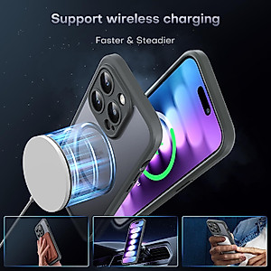 TOCOL 3 in 1 Magnetic for iPhone 15 Pro Case, Upgraded [Full Camera Protection] Fit for MagSafe [Military Grade Drop Tested] Translucent Matte Back Phone Bumper 6.1", Gray