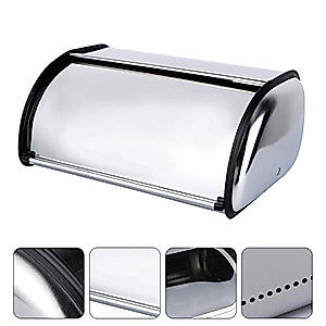 Cabilock Metal Bread Bin Box Stainless Steel Bread Box Countertop Bread Bin Roll Up Bread Storage Container Metal Bread Keeper Box for Kitchen Bread Storage Case (16.9x9x5.7 inch)