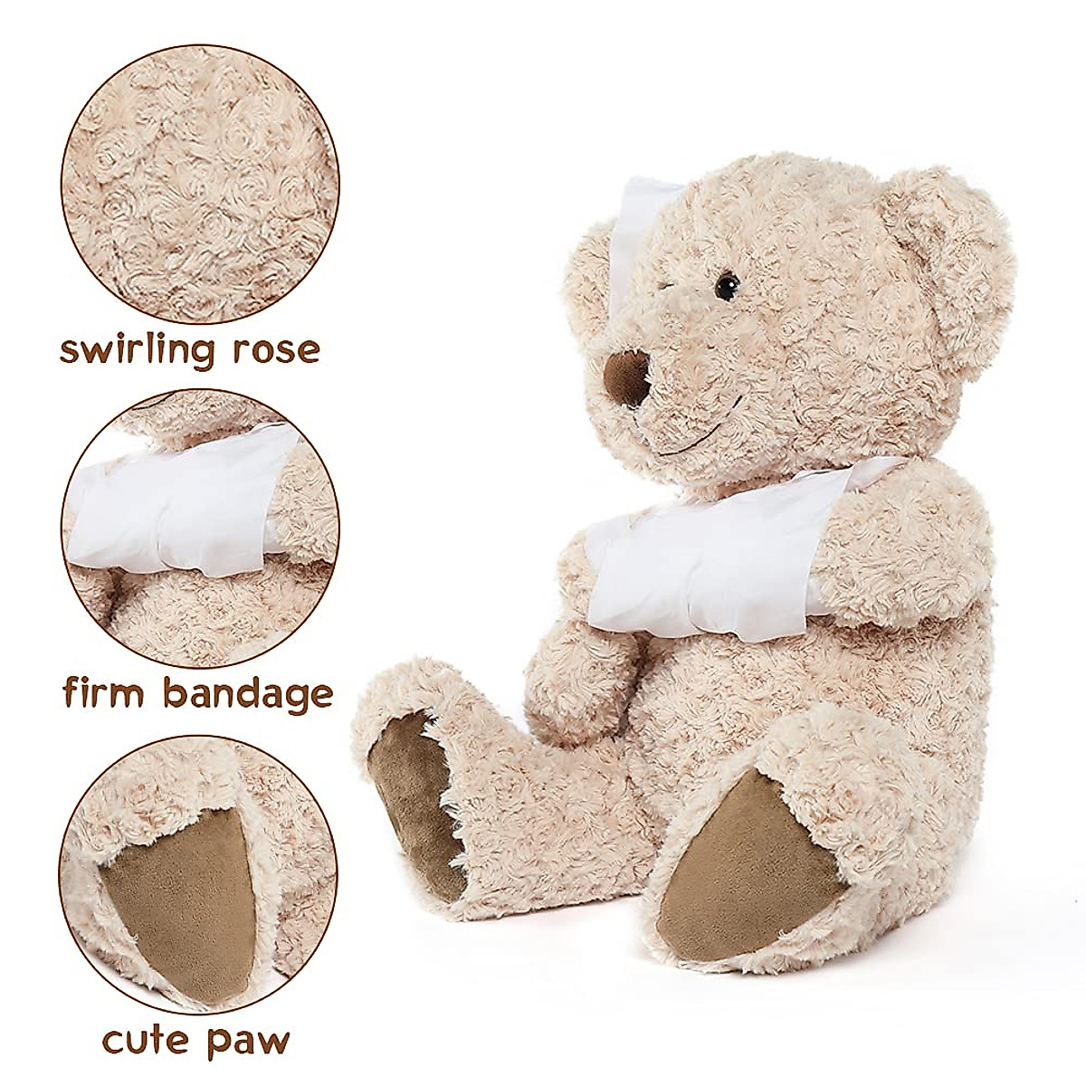 Muiteiur Teddy Bear Stuffed Animal Get Well Soon Teddy Bear 25.6 Inch Big Speedy Recovery Stuffed Animal Teddy Bear Gifts for Kid Adult After Surgery Soft Bandage Plush Bear