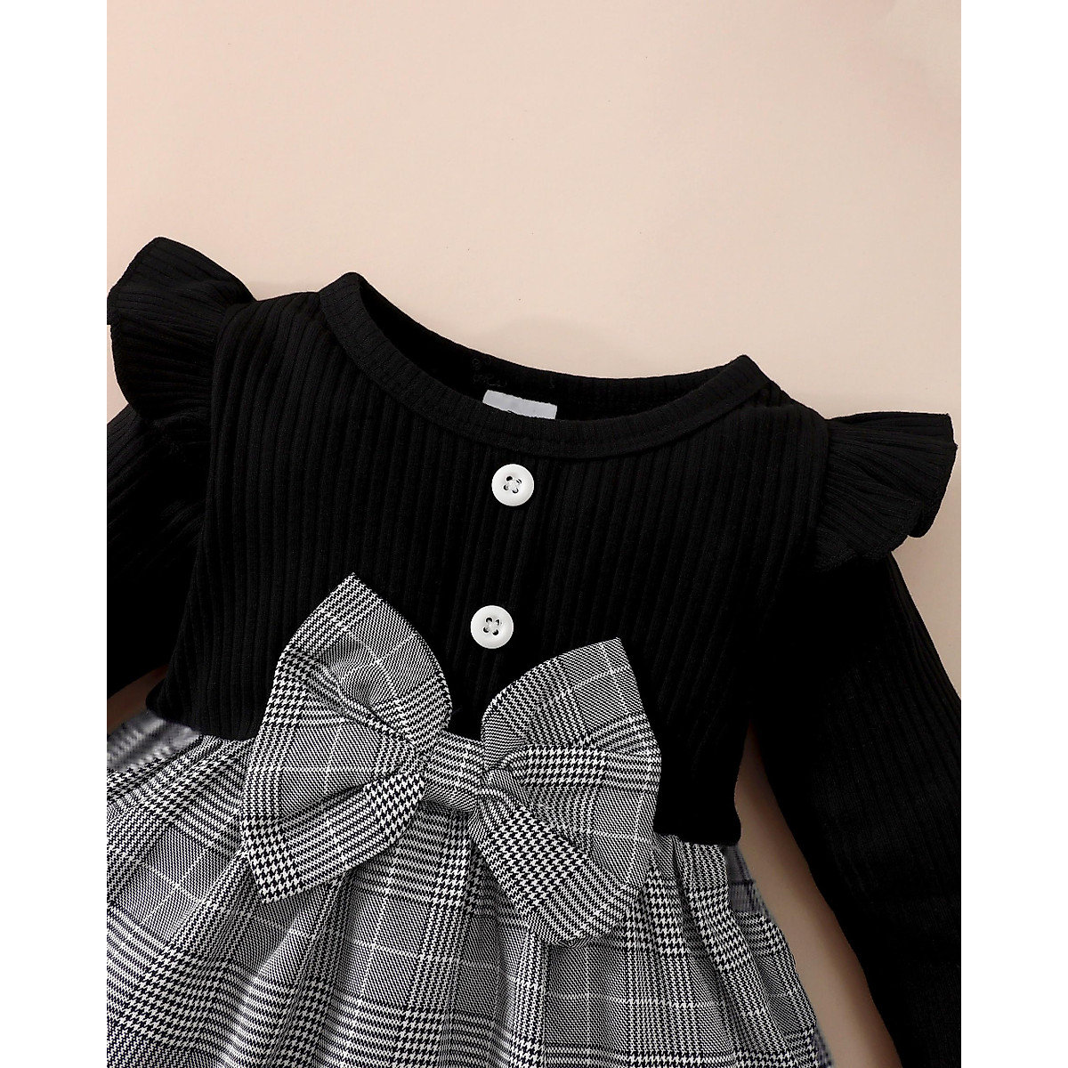 Baby Girl Clothes 3-6 Months Infant Baby Girl Dresses Outfits Winter Fall Plaid Skirt Sets Long Sleeve Rib Romper Dress 3-6 Month Girl Clothes Gifts Stuff Newborn Outfit for Girls Gray
