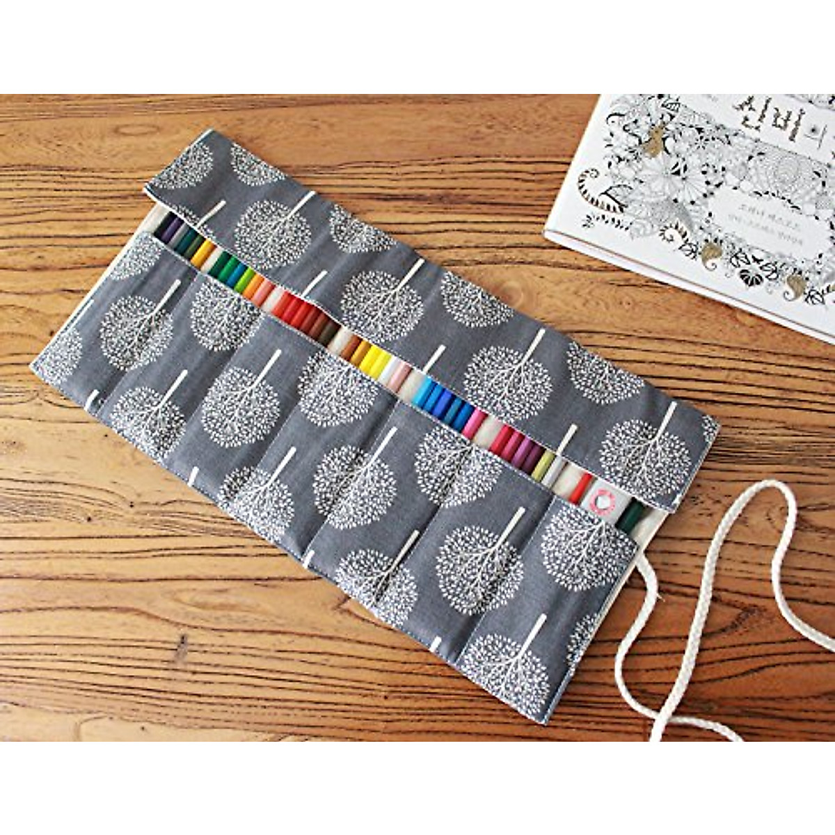 CreooGo Canvas Pencil Wrap, Pencils Roll Case Pouch Hold for 72 Colored Pencils (Pencils are not Included)-Tree,72 Holes
