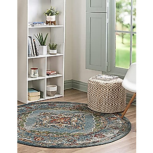 Unique Loom Isabella Collection Traditional Medallion Blue Round Rug (3' 3 x 3' 3)