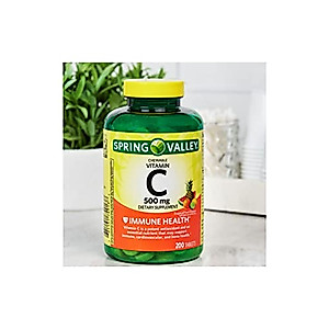 Spring Valley Vitamin C Tropical Fruit Flavors 500 mg, 200 Count - Chewable Tablets + STS Fridge Magnet.
