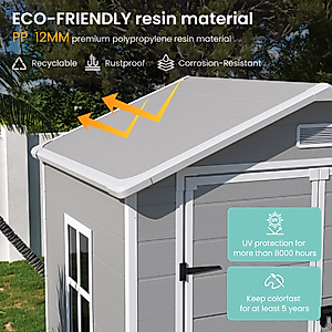 UDPATIO Outdoor Resin Storage Shed 6x4.5 FT, Plastic Garden Shed for Bike, Garbage Can, Tool, Outside Sheds & Outdoor Storage Storage Box with Lockable Door for Backyard, Patio, Lawn, Grey & White