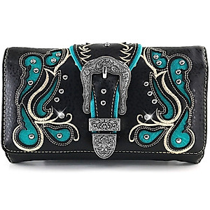 Zelris Western Paisley Buckle Women Crossbody Wrist Trifold Wallet (Turquoise)