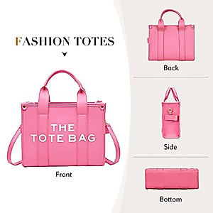 JQAliMOVV Tote Bag for Women, Trendy Leather Tote Bag Small Personalized Top Handle Crossbody Handbags for Work Travel (Rose Red)