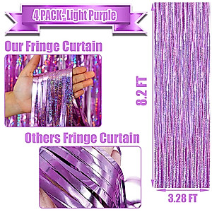 4 Pack Light Purple Tinsel Foil Fringe Curtain Backdrop, 3.28Ft x 8.2Ft Metallic Streamers for Photo Booth Wedding Bridal Shower Bachelorette Birthday Halloween Christmas Party Decoration