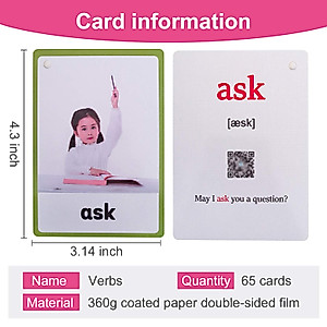 Verbs/Adjectives Flash Cards English Flash Cards Pocket Card Learning Toys for Children Pre-Kindergarten Kids Education Aids