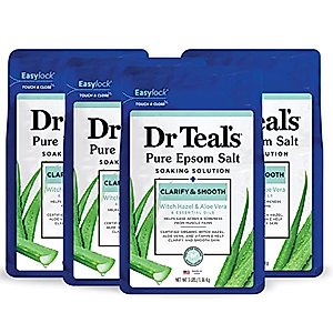 Dr Teal's Pure Epsom Salt Soak, Clarify & Smooth with Witch Hazel & Aloe Vera, 3 lbs (Pack of 4)