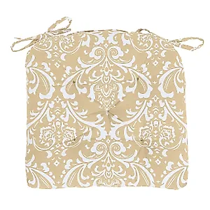 COZY TRENDS Handmade Cotton Chair Pads Cushions Seat Pad with Ties 16''x16'' for Dinning Kitchen Living Room Chairs Office Chair Bench Thick Reversible Damask Design U Shape (Set of 2) (Beige)