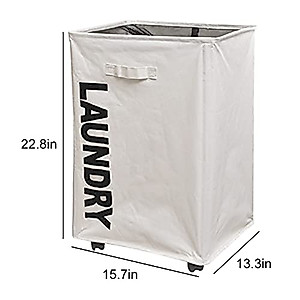 Ochine Large Rolling Laundry Basket Wheeled Hamper with Handle on Wheels, Collapsible Tall Laundry Hamper Handle Foldable Dirty Clothes Basket Fold up Rectangular Hampers for Laundry Dorm Room