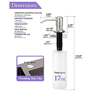 Hoanmpy Kitchen Sink Soap Dispenser(Brushed Nickel) - Built in Sink Soap Dispenser, Stainless Steel, Pump Set for Dish Soap or Lotion, Refill from The Top,Soap Dispenser for Kitchen Sink,17 OZ