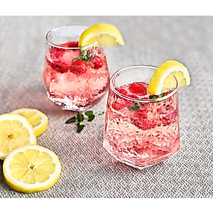 Diamond Glasses - Stemless Wine Glass Set of 6 - Geometric Tilting Design - Rolling Whiskey Glasses - Stem Less Anti Rocking Cup Diamonds Shaped - Tilted Glassware Drinking Tumblers for Wiskey/Wine