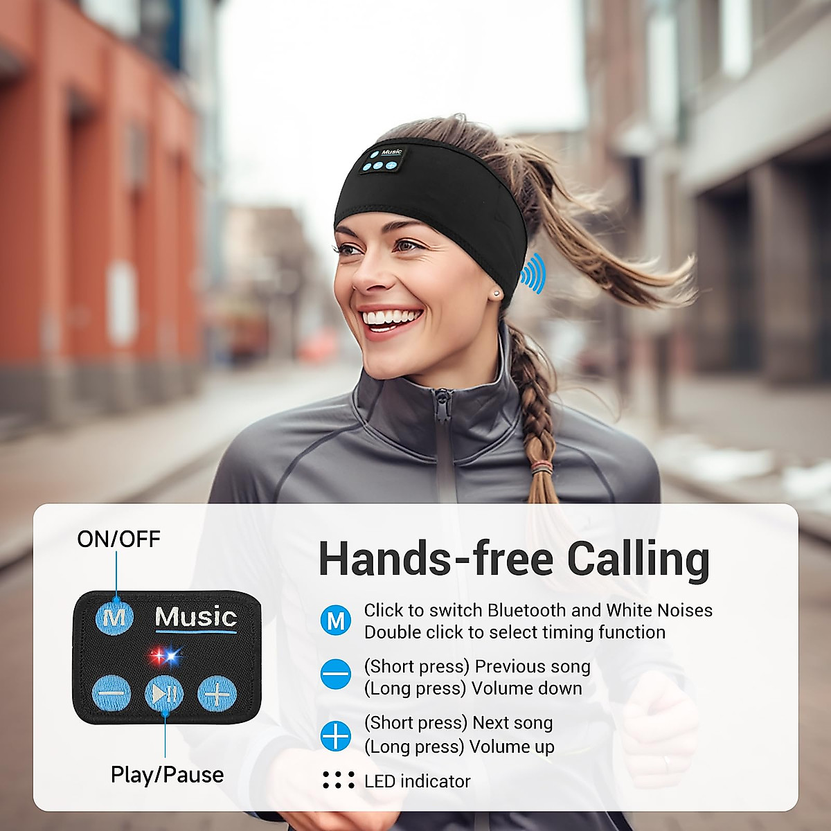 Yontune Sleep Headphones Wireless Bluetooth - Sleep Headphones with White Noise and Ultra-Thin HD Speakers Bluetooth Headband for Sleeping Workout Insomnia Meditation Great Tech Gifts (Black)