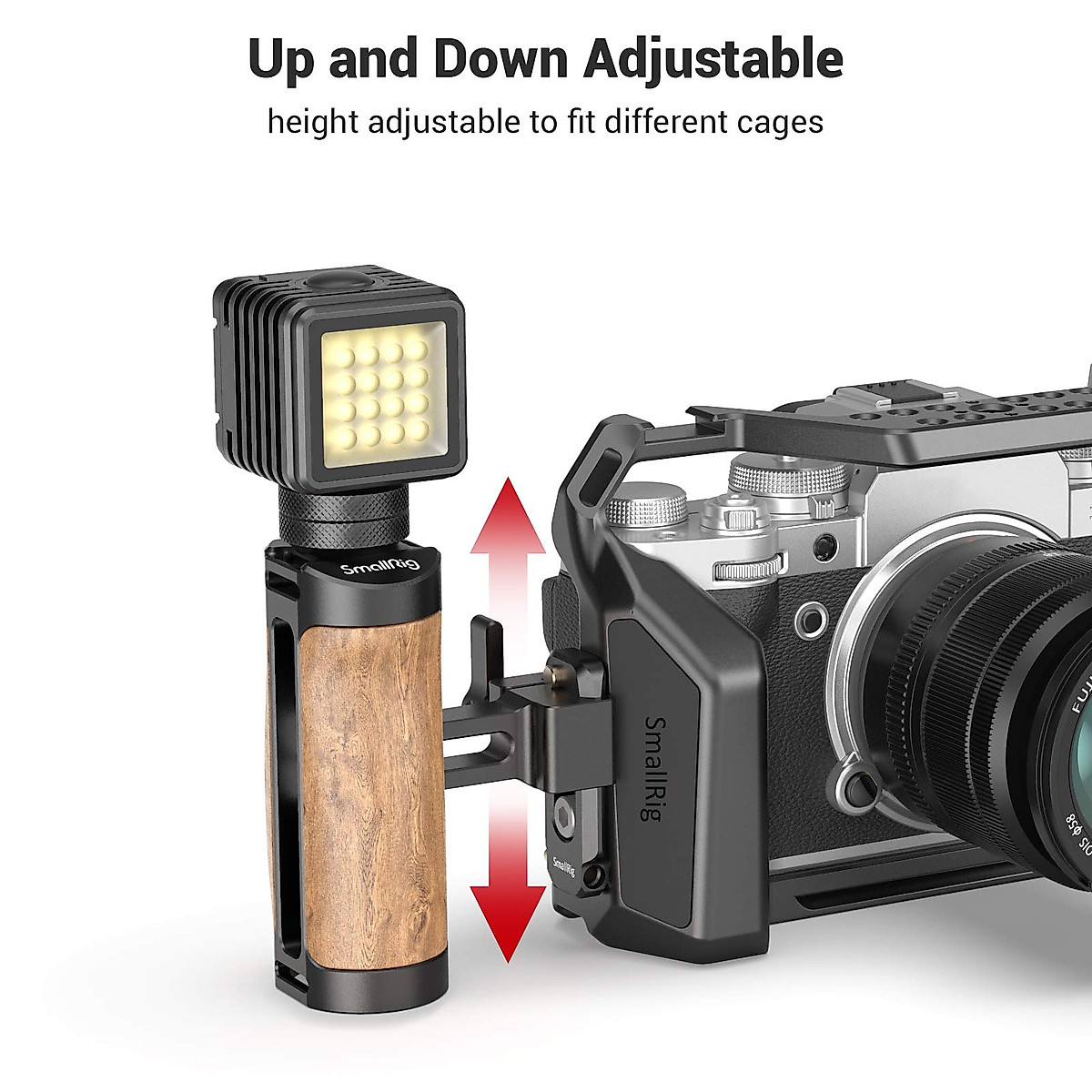 SMALLRIG Wooden Mini NATO Handle Side Handgrip for Mirrorless Digital Camera DSLR Camera Small Camera Cage with Cold Shoe Mount Built-in Wrench, Up and Down Adjustable - 2915