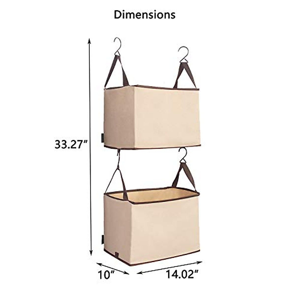 STORAGE MANIAC 2-Shelf Hanging Closet Organizer, Cloth Hanging Closet Shelf, Canvas Hanging Closet Basket with Hooks for Dorm, Apt, Bedroom, College, Garment Rack, Wardrobe, Fabric