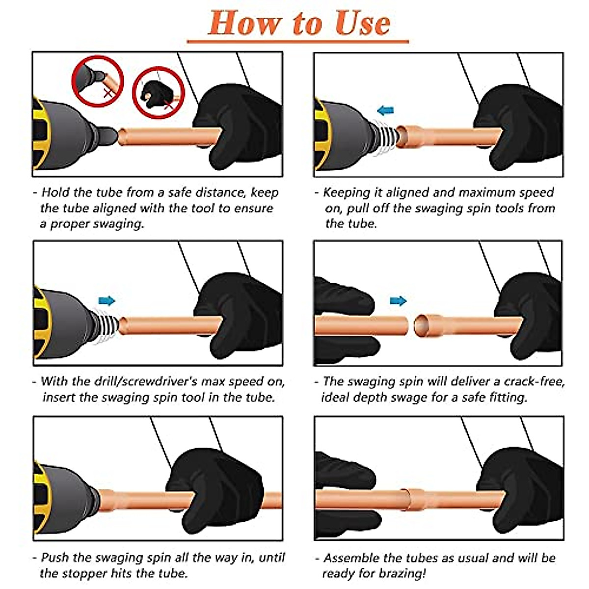 Mesee Swaging Tool Drill Bit Set, 5 Pieces 1/4'' Hex Shank Copper Pipe Flaring Drill Bits Tube Expander Steel Swage Bits Air Conditioner Tubing Expand Repairing Set - 1/4'', 3/8'', 1/2'', 5/8'', 3/4''