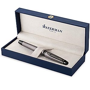 Waterman Expert Rollerball Pen | Metallic Silver Lacquer with Ruthenium Trim | Fine Point | Black Ink | With Gift Box