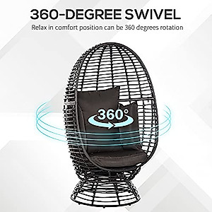 Outsunny Outdoor Wicker Egg Chair with Cushion, Lounge Chair Rattan 360 Degree Round Basket Chair for Backyard Garden Lawn Indoor Living Room, Brown