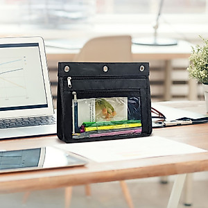 YoeeJob 2 Pack 1 Inch Expandable Zipper Pencil Pouches with Clear Window for 3 Ring Binder, Suitable for School & Office (Black)