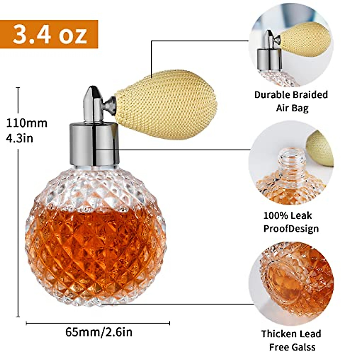 LINALL Perfume Bottle Vintage Atomizer Spray Bottle for Cocktail 100ml/3.4oz Empty Refillable Perfume Atomizer Glass Bottle Great for Perfume Home Decoration