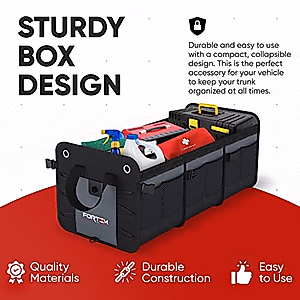 FORTEM Car Trunk Organizer, SUV Trunk Organizer, Car Storage Organizer, Collapsible Multi Compartment Car Organizer, Non Slip Bottom, Adjustable Securing Straps, Foldable Cover (3 Compartments, Grey)
