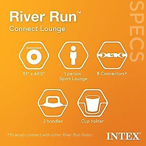 Intex 58854EP River Run Connect Inflatable Floating Lounge: Comfortable Backrest – Built-in Cup Holder – Durable Grab Handles – Easy-to-Use Connectors – 220lb Weight Capacity