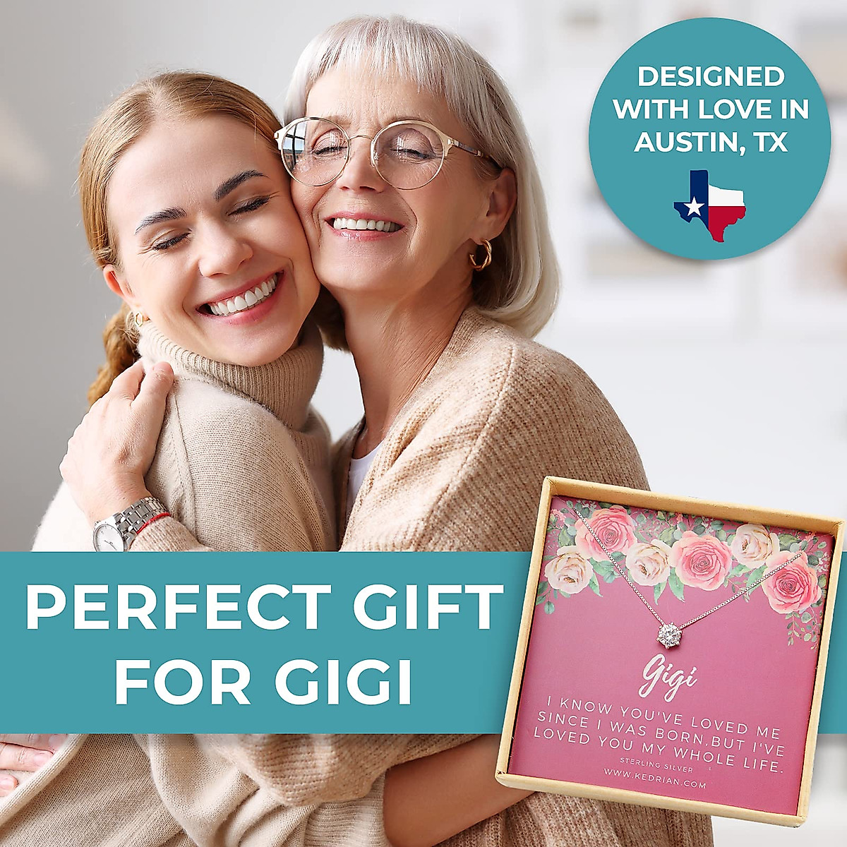 KEDRIAN Gigi Necklace, 925 Sterling Silver, Gigi Gift Necklaces For Women, Gifts For Grandma Gifts Pendant, Grandma Necklace For Women, Gifts For Gigi Gifts For Mothers Day, Gift For Grandma Birthday