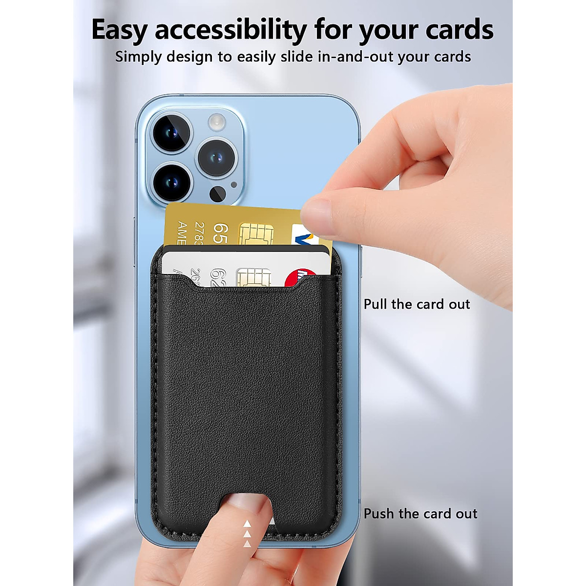 TopMade for Magsafe Wallet, Magnetic Wallet Card Holder for iPhone 16/16 Pro, iPhone 15/14/13/12 Series, Leather Magnetic Phone Wallet with Powerful Magnet, RFID Blocking, Fit 4 Cards, Black