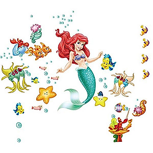 Runtoo The Little Mermaid Wall Decals for Girls Ariel Wall Stickers Princess Fish Wall Décor for Girls Bedroom Baby Nursery