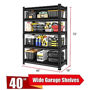 SDXYSTCE 40" W Garage Shelving Heavy Duty, 2200LBS Loads Garage Storage Shelves, 5-Tier Metal Shelving Units and Storage Racks, Industrial Utility Shelf Heavy Duty,40" Wx18 Dx72 H