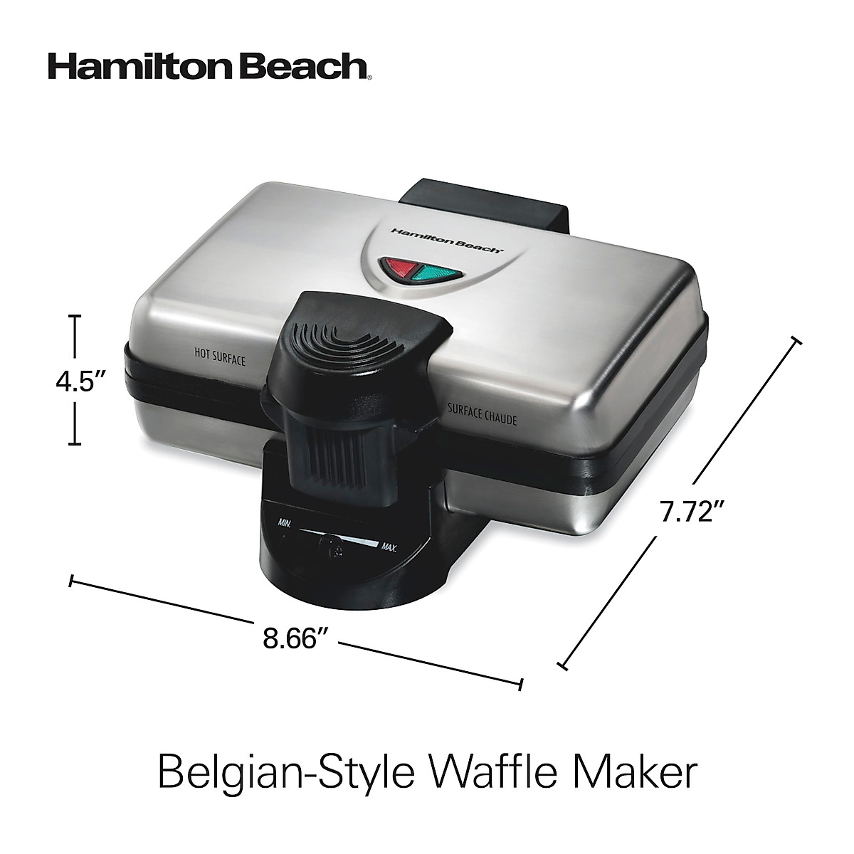 Hamilton Beach Belgian Mini Waffle Maker with Shade Control, Makes 2 at Once, Create Personalized Keto Chaffles and Hash Browns, Non-Stick Plates, Compact Design, Stainless Steel