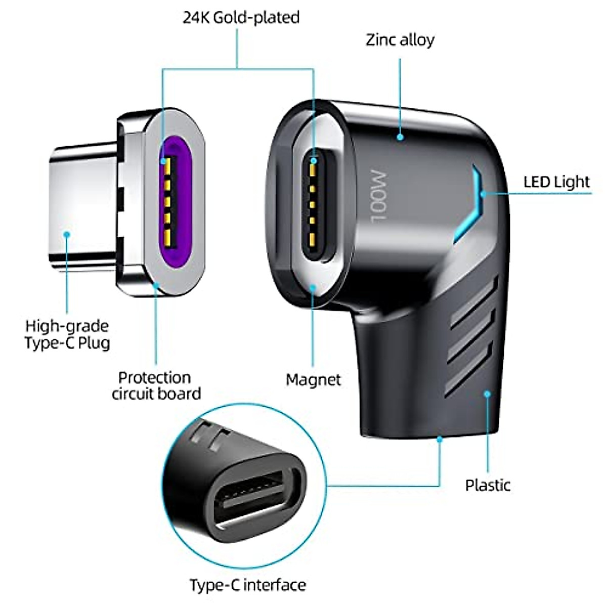 BoxWave Adapter Compatible with Acer ConceptD 7 Ezel CC715-71-7163 (15.6 in) - MagnetoSnap PD Angle Adapter, Magnetic PD Angle Charging Adapter Device Saver - Metallic Silver