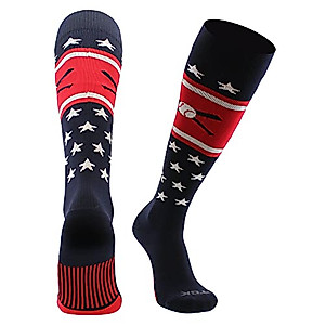 TCK Patriotic USA Baseball Socks with Baseball Bats (Navy/Red/White, Small)