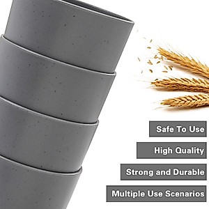 ejonirinjonir EI 8pcs Dark Grey Wheat Straw Cups,15oz Plastic Reusable Cups,Unbreakable Plastic Tumbler Cups,Large Cups for Kitchen,Dishwasher Safe Water Plastic Glasses for Water, Coffee, Juice, Tea