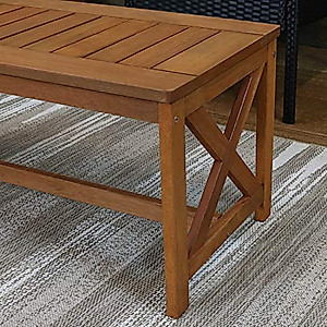 Sunnydaze Meranti Wood Outdoor Patio Coffee Table with Teak Finish - Outside Furniture for Lawn, Garden, Porch, Deck, Balcony, Backyard and Sunroom - Rectangle Table - 35-Inch