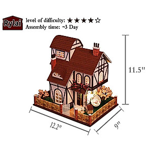 DIY Miniature Dollhouse Kit with Music Box Rylai 3D Puzzle Challenge for Adult Kids (Flower Town)