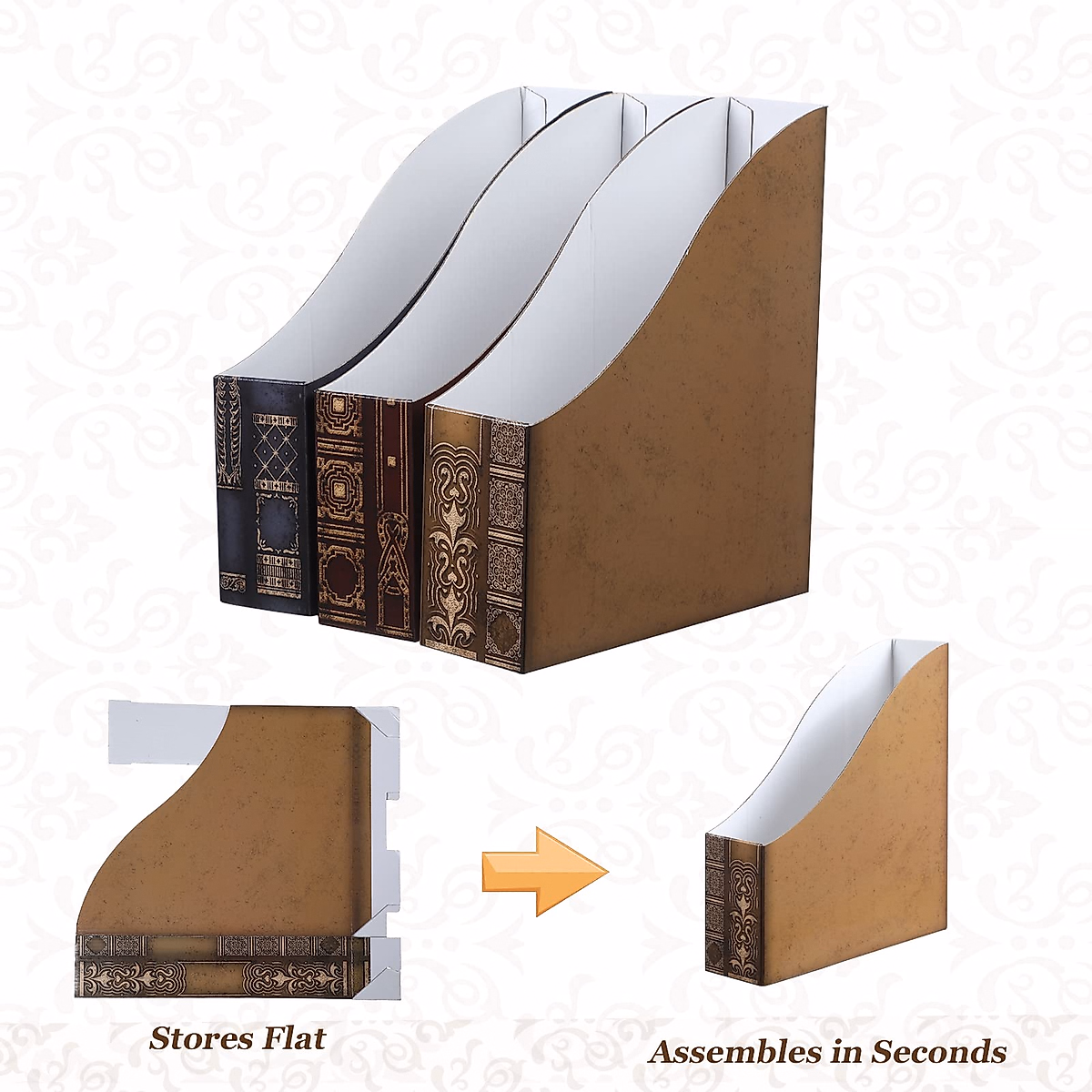 Geetery 6 Pcs File Magazine Organizer 3" x 11" x 12'' Decorative Classic Books Themed Magazine Holder Box Easy to Assemble Classic Books Magazine Rack File for Shelves Desk Home Classroom (Chic)