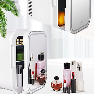8 Liters Mini Refrigerator, Portable Beverage Refrigerators, Freestanding Car Fridge with LED Light and Mirror for Skincare, Medications, Beverage, Home Dormitory and Travel