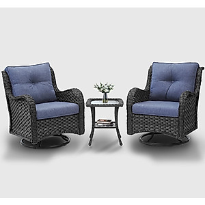 Outdoor Furniture Set, 3 Pieces Rattan Wicker Swivel Chair Coversation Set with Side Table