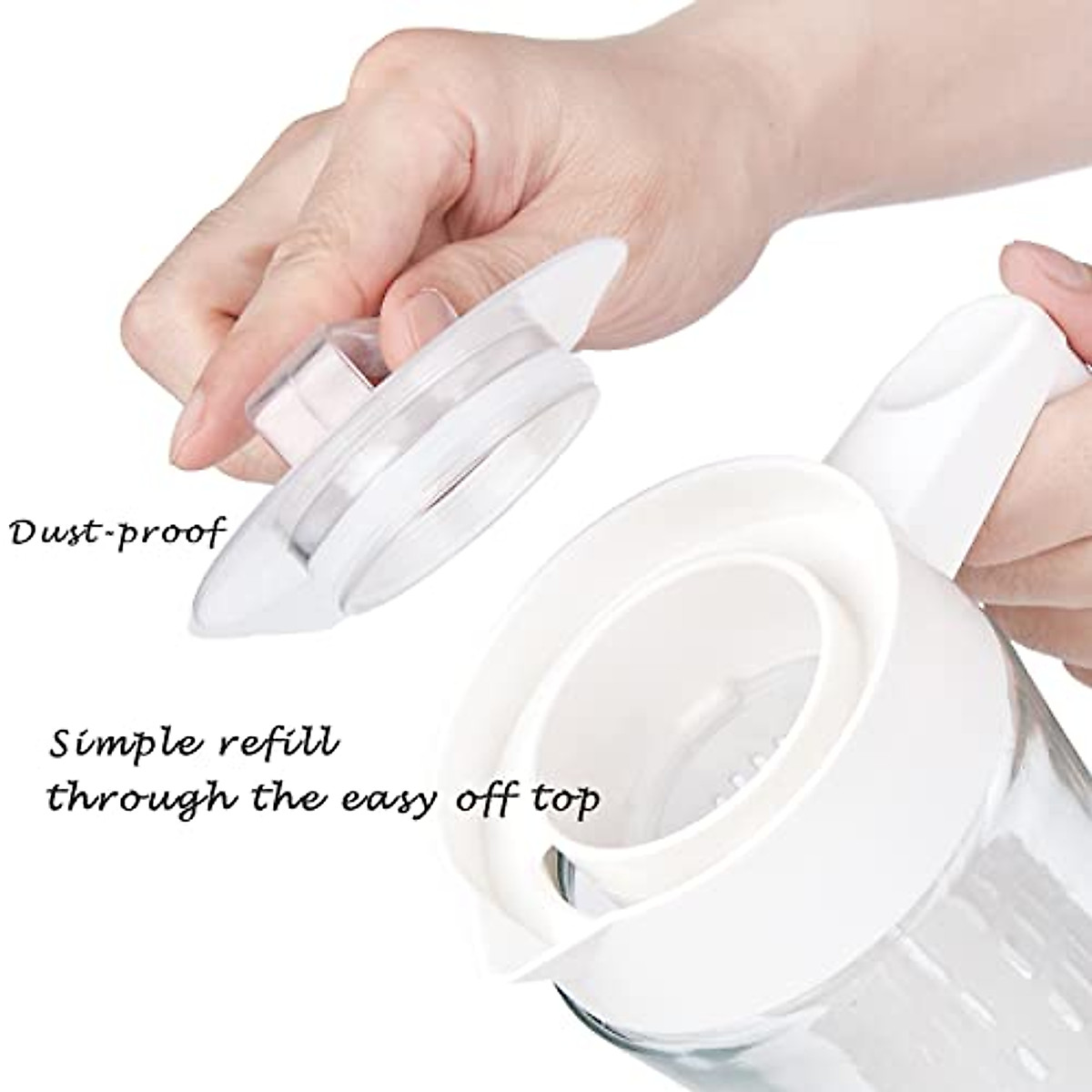 1.3L/44oz Glass Fruit Infuser Water Pitcher with Lid and Handle, Borosilicate Glass Jug with Removable Filter, for Hot/Cold Beverage, BPA-free (White)