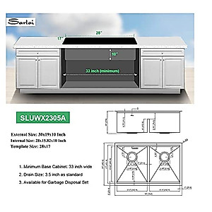 30 Kitchen Sink Double Bowl - Sarlai 30 x 19 inch Undermount Sink Stainless Steel 16 Gauge Two Basin Low Divider 50/50 Under Counter Deep Kitchen Sinks with Accessories