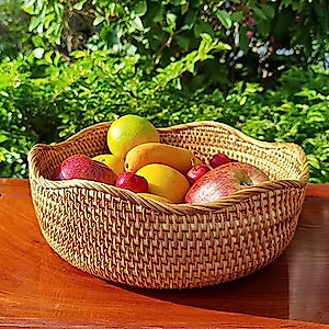 Rattan Decorative Fruit & Bread Bowl - Honey Brown, 10" Woven Round Basket