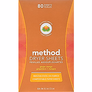 Method Dryer Sheets, Ginger Mango, 2 Pack - 80 Ct. Each (Total 160 Count)