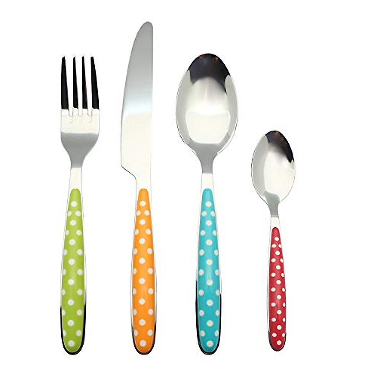 ANNOVA 24PCS Flatware Set - Stainless Steel Silverware/Cutlery with Color Handles - 6 x Dinner Forks, 6 x Dinner Knives, 6 x Dinner Spoons, 6 x Dessert Spoons - Service for 6 (Mix Color)