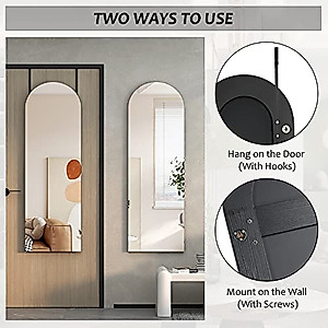 Kasibie Arched Full Length Mirror, 47"x14.5" Wall Mounted Mirror, Over The Door Hanging Mirror, Leaning Against Wall Mirror, Sleek Arched Mirror for Bedroom Living Room (Black)