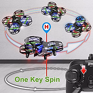 Dwi Dowellin 4.5 Inch Mini Drone for Kids One Key Take Off Landing Spin Flips RC Small Drones for Beginners Boys and Girls Nano Quadcopter Flying Toys, Black