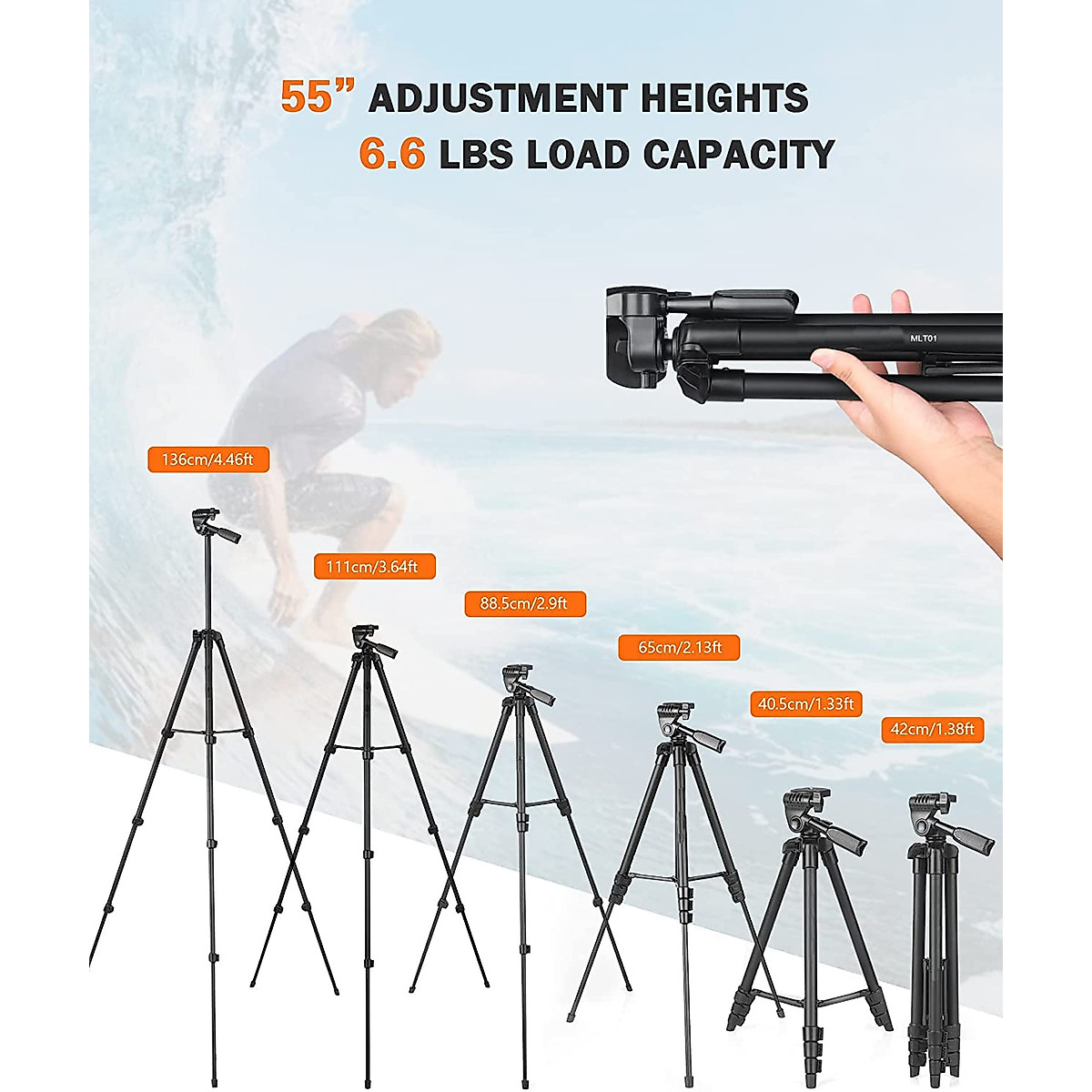 Camera Tripod with Travel Bag, Cell Phone Tripod with Wireless Remote and Phone Holder, Compatible with All Cameras, Cell Phones, Tiktok,Projector, Webcam, Spotting Scopes