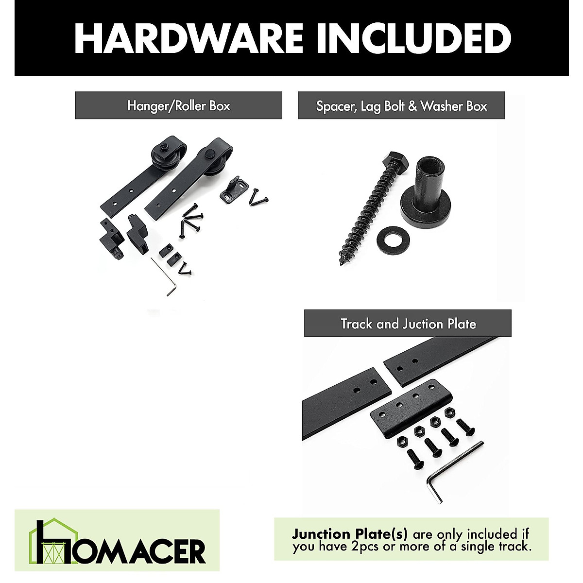 Homacer Mini Black Rustic Non-Bypass Sliding Barn Door Hardware Kit, for Two/Double Doors, 120-inch Long Flat Track, Classic Design Roller, Cabinet TV Stand Console Use…