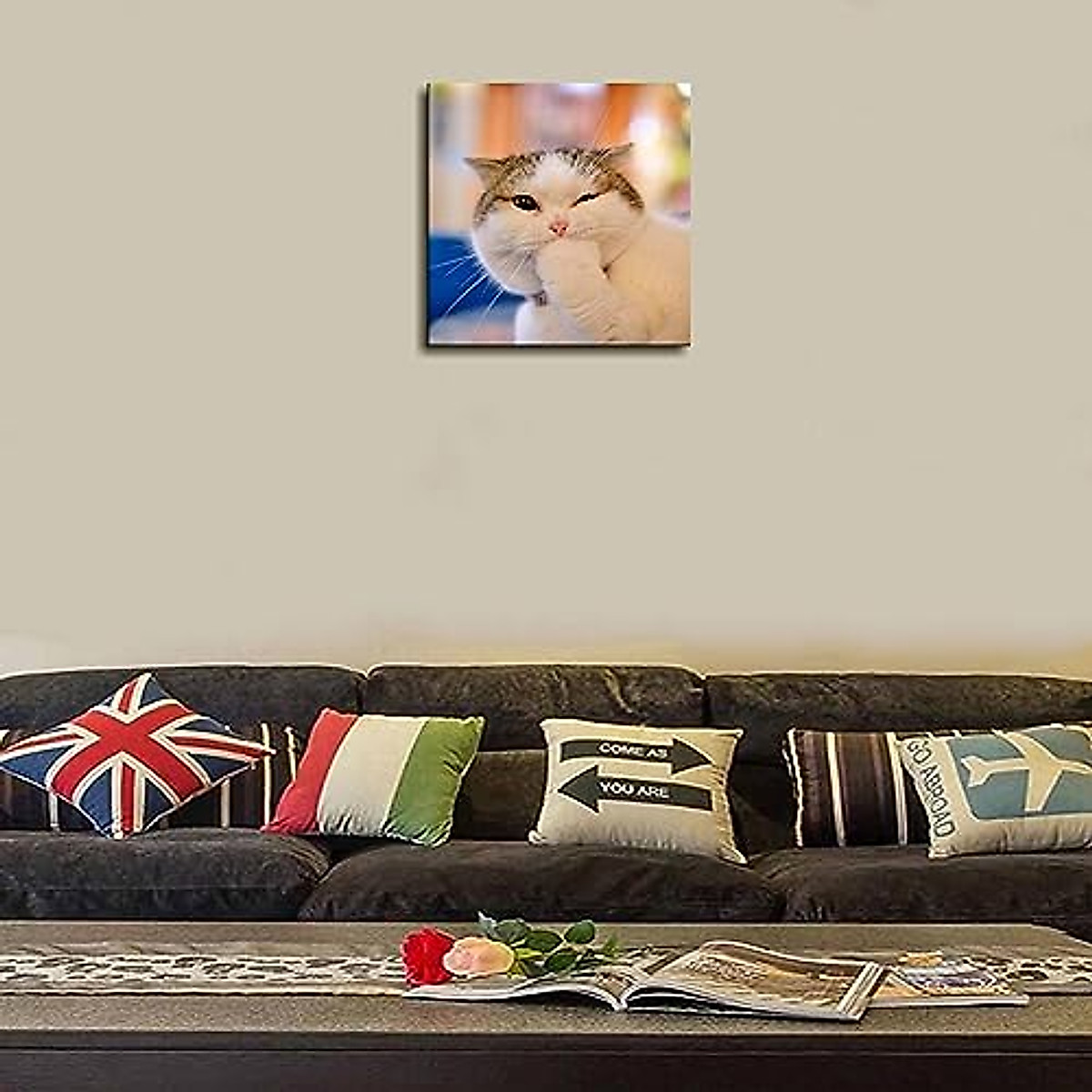 Fisting Cat Funny Animal Poster Print Art Picture 9302 Wall Art Canvas Prints Poster For Home Office Decorations With Framed 16"x16"